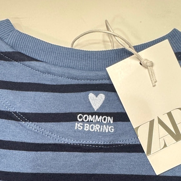 Zara | Shirts & Tops | Zara Navy And Light Blue Embroidered Striped Tee ...